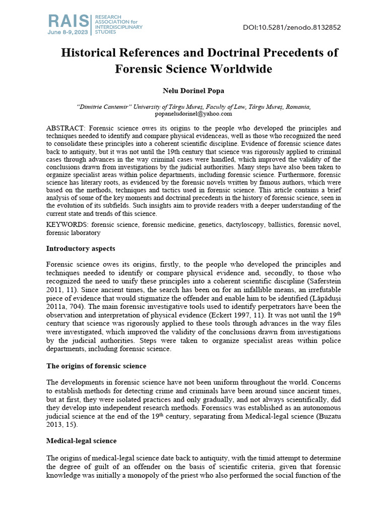 Historical References and Doctrinal Precedents of Forensic Science ...