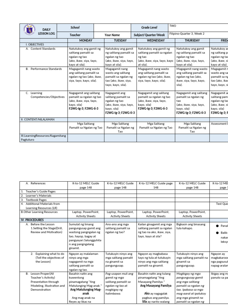 DLL Filipino q3w2 | PDF