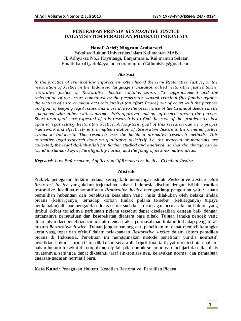Penerapan Prinsip Restorative Justice Da | PDF