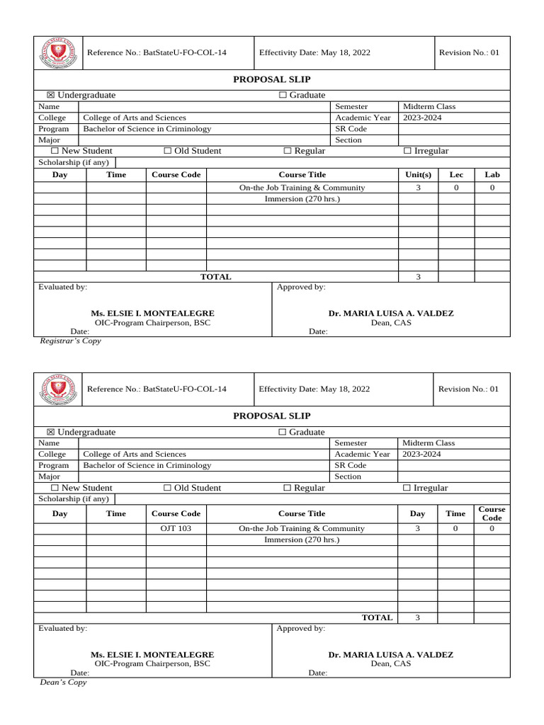 First OJT Proposal Slip 2nd Year 2 | PDF