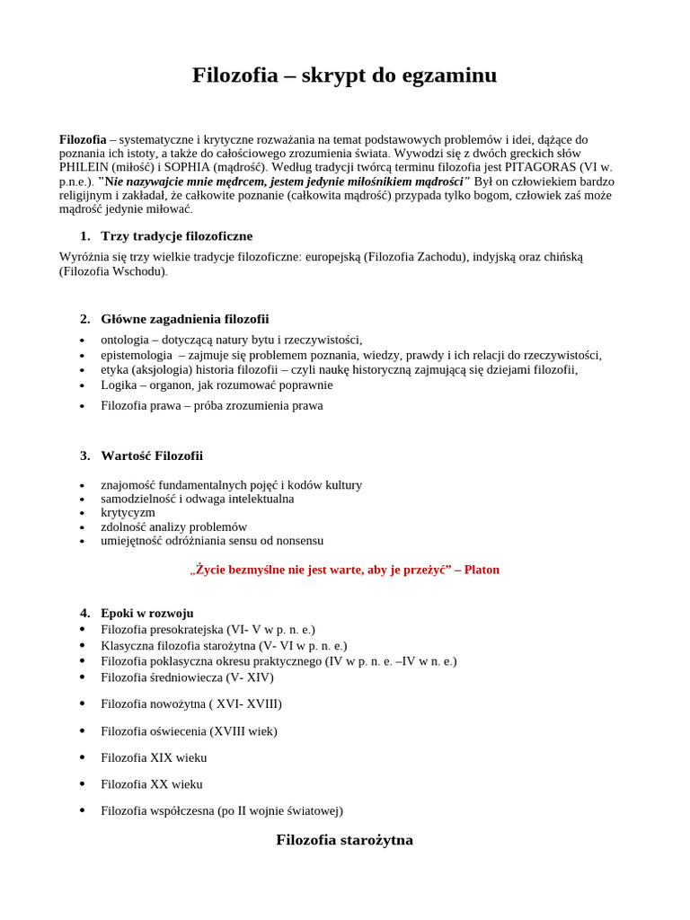 Filozofia Skrypt Do Egzaminu | PDF