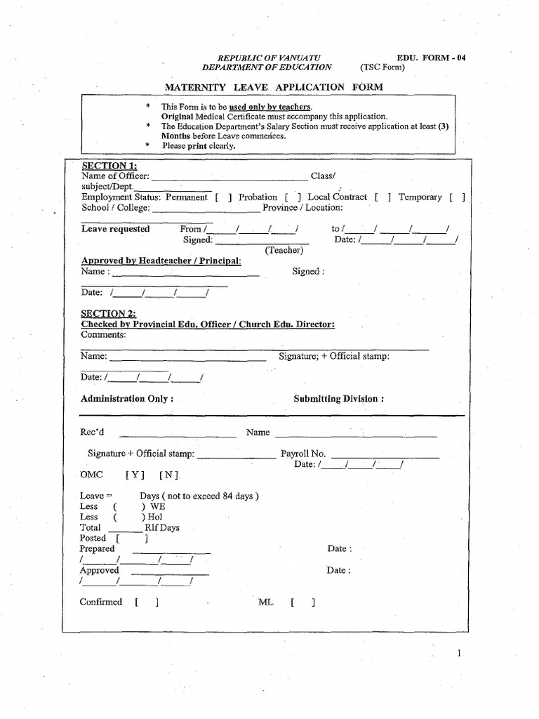 Maternity Leave Application Form | PDF