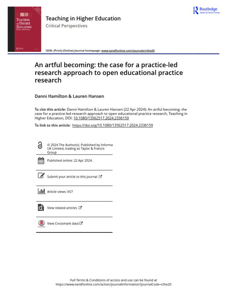 An Artful Becoming: The Case For A Practice-Led Research Approach To ...