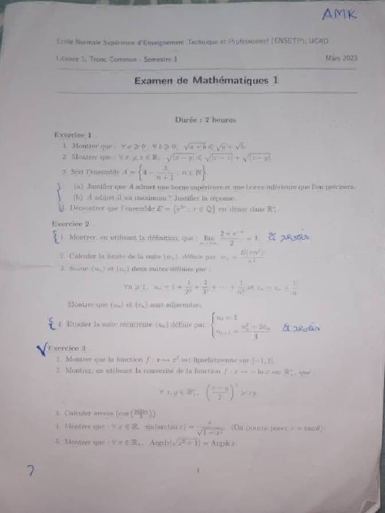 Examen Math 1. 2023 | PDF