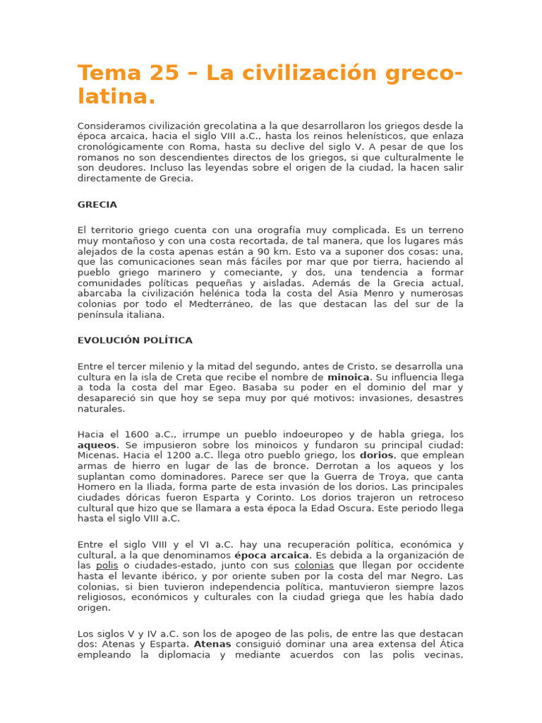 Tema 25a - La Civilización Greco-Latina | PDF