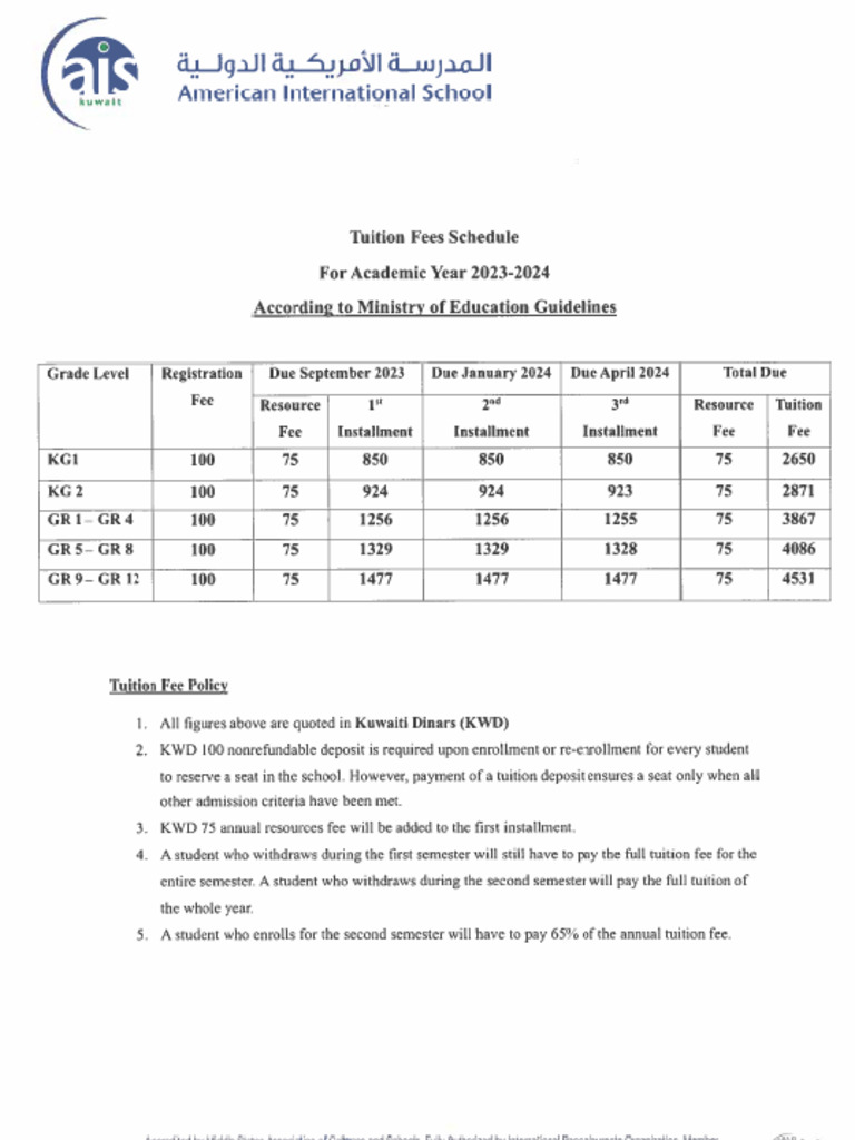 2023 2024 AIS Tuition Fees | PDF