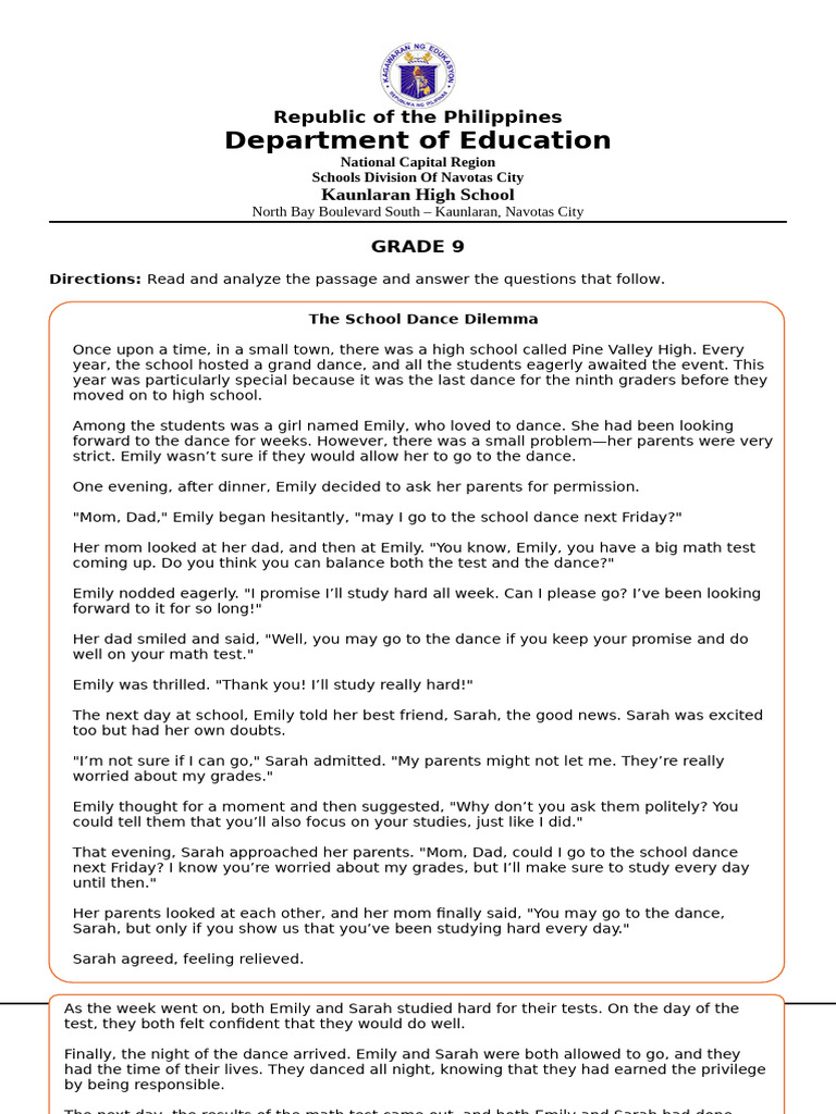 Q1-CUF - The School Dance Dilemma (MODALS OF PERMISSION) | PDF
