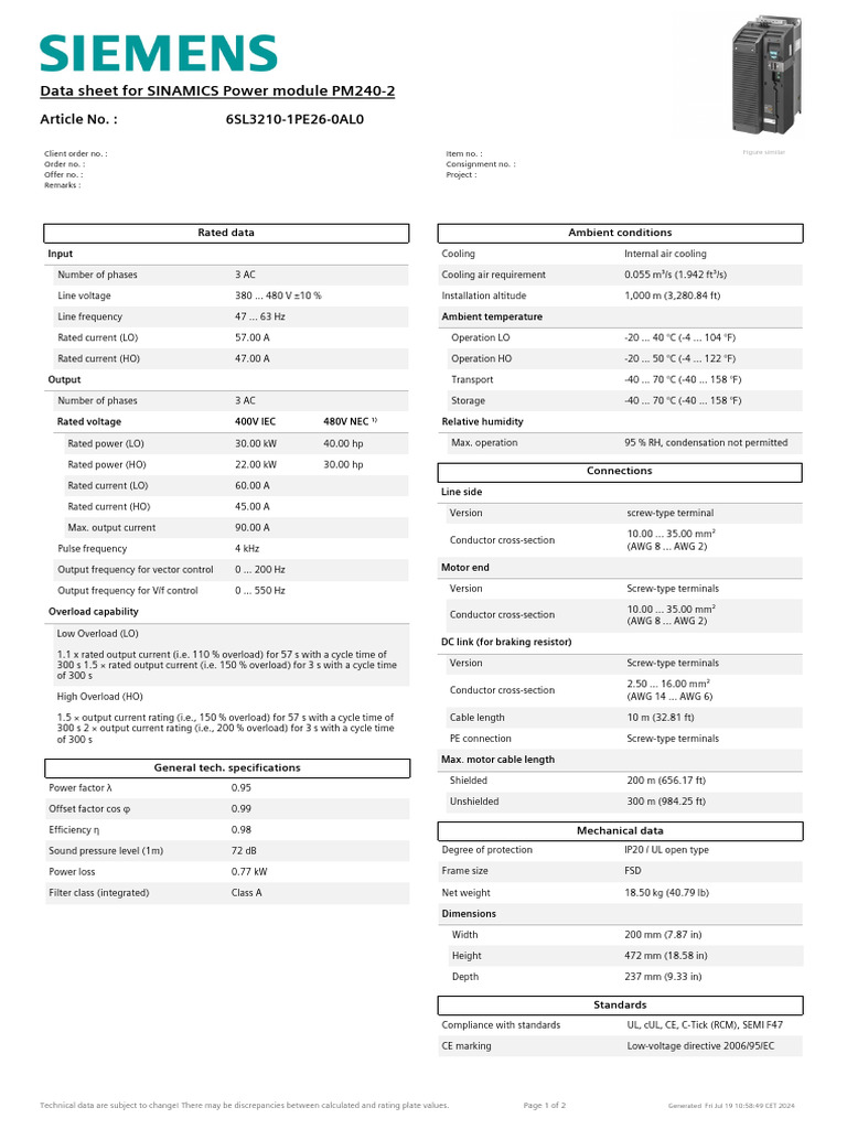 6SL3210 1PE26 0AL0 Datasheet En | PDF