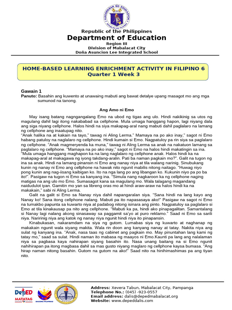 q1w3 Home Based Activity in Filipino | PDF