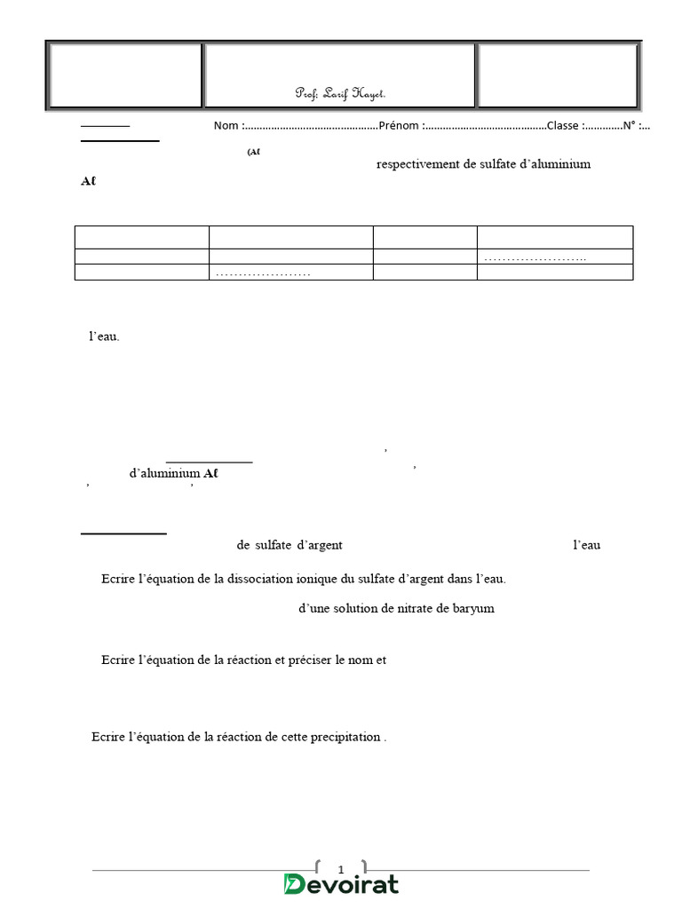 Devoir de Contrôle N°1 Lycée Pilote Avec Correction - Sciences Physiques - 2ème Sciences (2022 ...