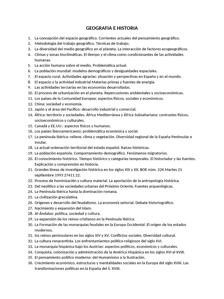 Temario Geografía e Historia Secundaria | PDF