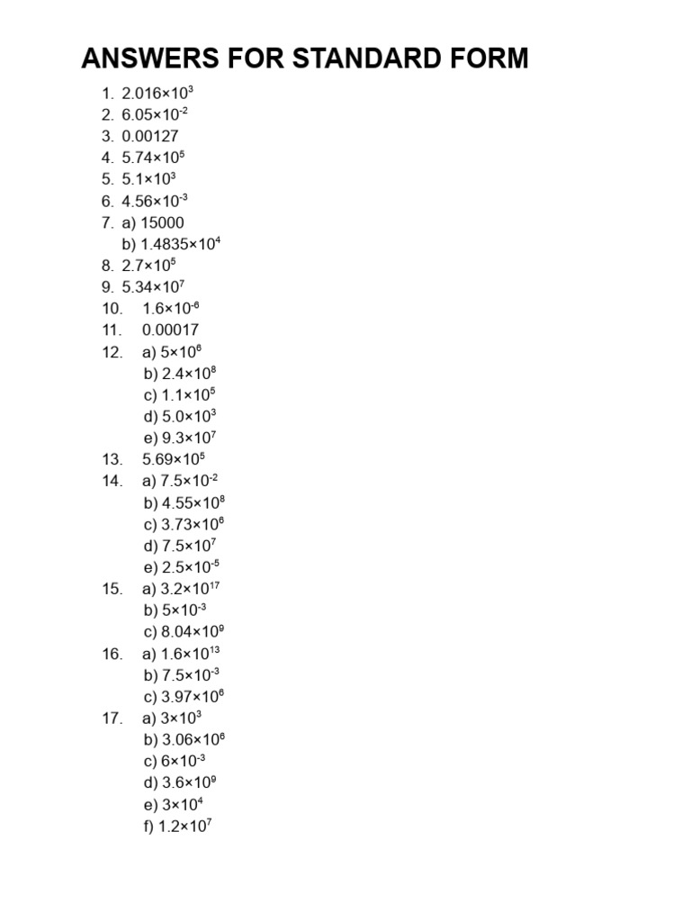 Answers of Standard Form | PDF