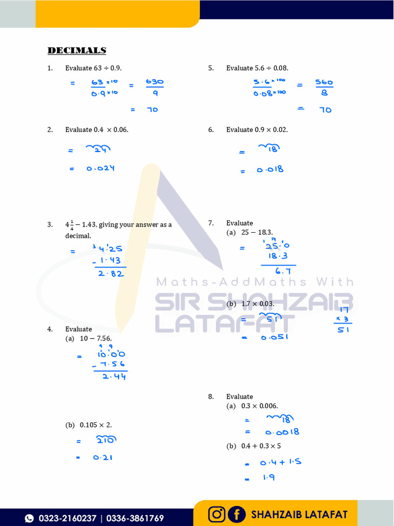 Homework 7 - Decimals (Solved) | PDF