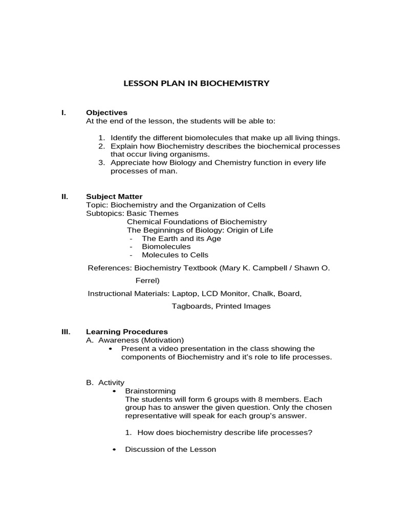 Biochem Lesson Plan | PDF