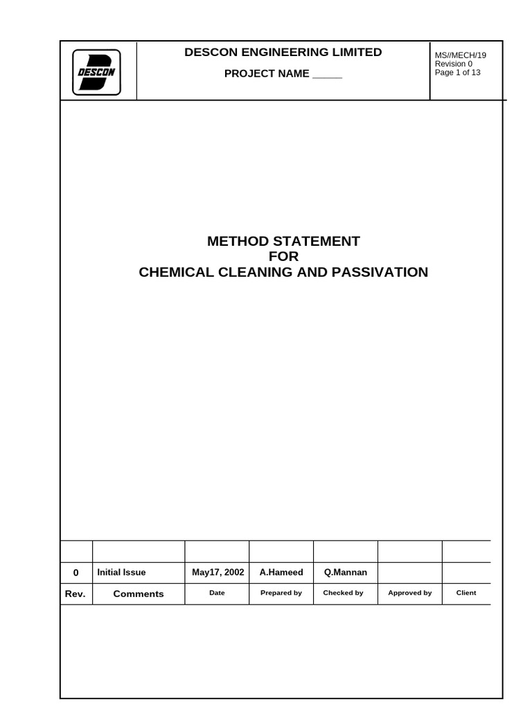 MS Chemical Cleaning and Passivation | PDF