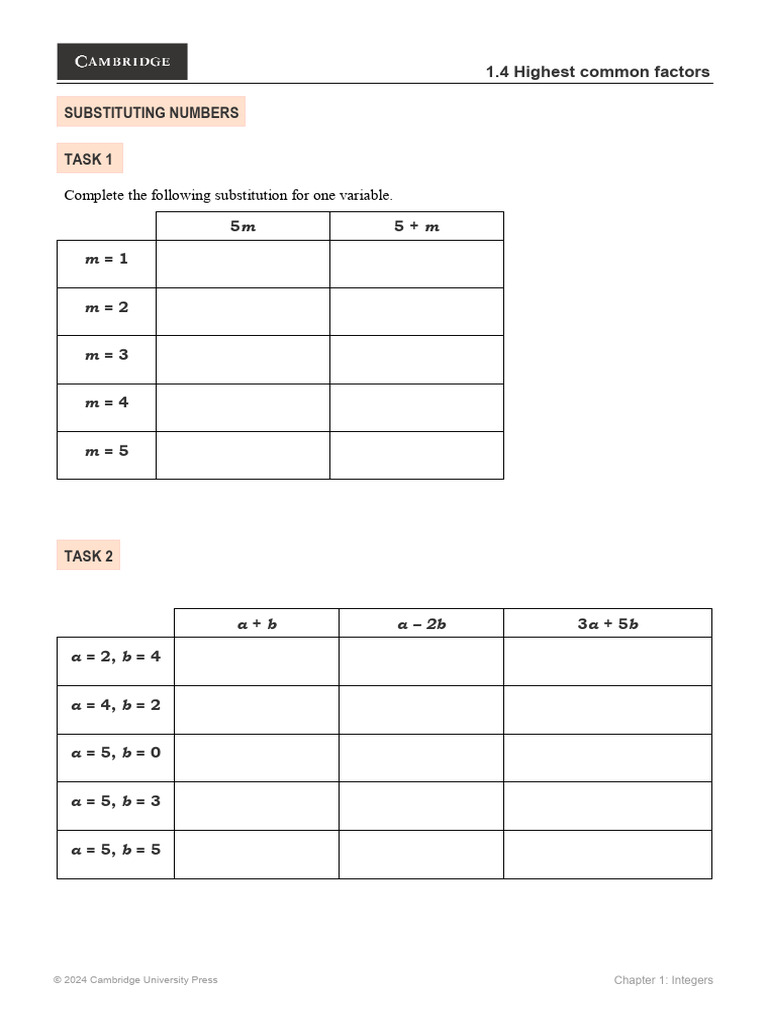 Substitution Tasks for Variables | PDF | Teaching Methods & Materials ...