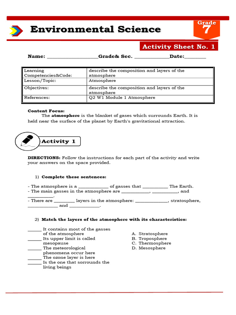 Q2 W1 Envi Sci Layers of Atmosphere As | PDF