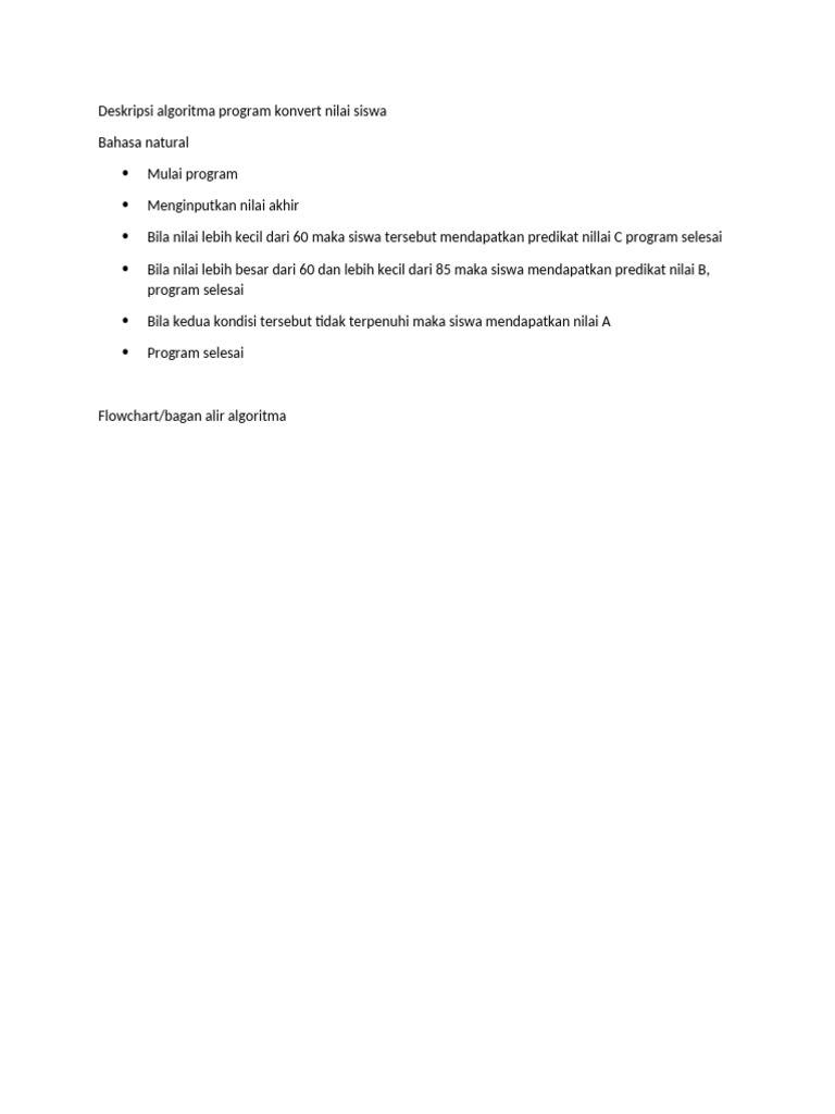 Deskripsi Algoritma Program Konvert Nilai Siswa Dan Diskon | PDF