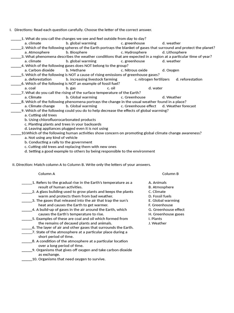 Climate Change Quiz | PDF