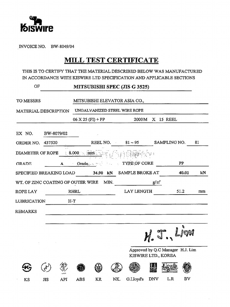8mm Rope Test Certificate | PDF