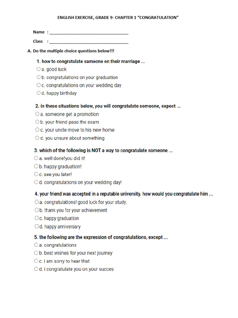 Soal Bahasa Inggris Congratulations | PDF