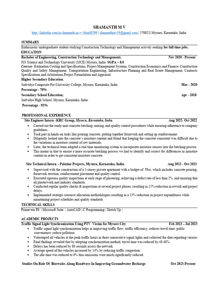 Resume Shamanth M V | PDF