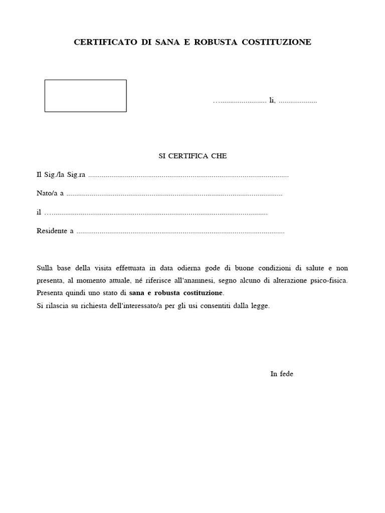 Certificato Sana Robusta Costituzione | PDF
