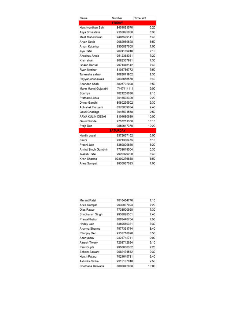 PHASE 1 - 4C Interview Timings - Sheet1 | PDF
