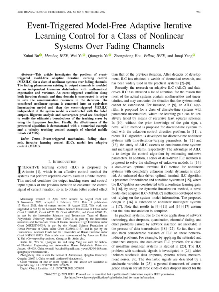 Event-Triggered Model-Free Adaptive Iterative Learning Control For A Class of Nonlinear Systems ...