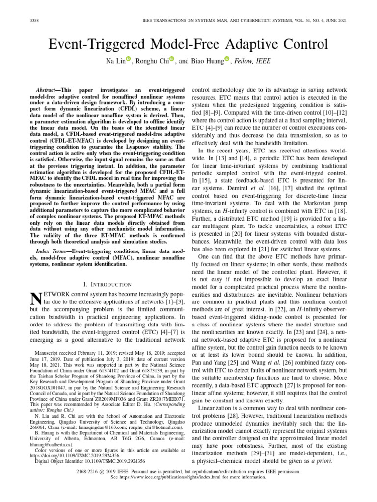 IEEE 2021 Event-Triggered_Model-Free_Adaptive_Control | PDF IEEE 2021 Event-Triggered_Model-Free_Adaptive_Control | PDF