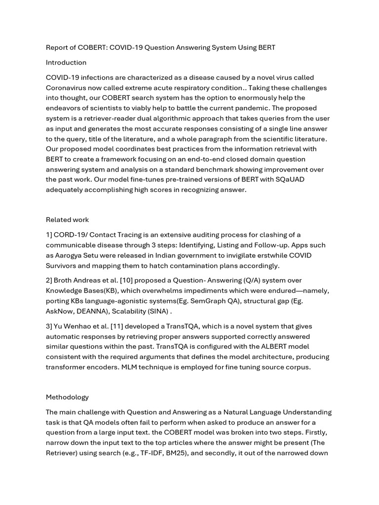 COBERT COVID-19 Question Answering System Using BERT | PDF