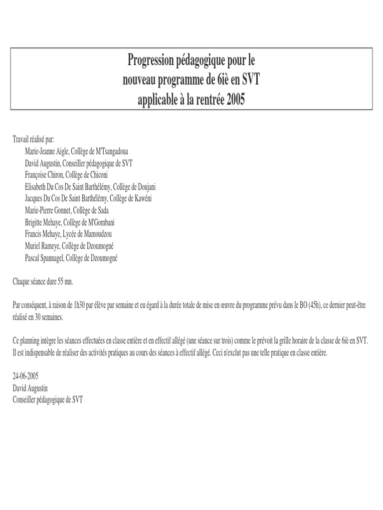 Progression 6 Eme | PDF