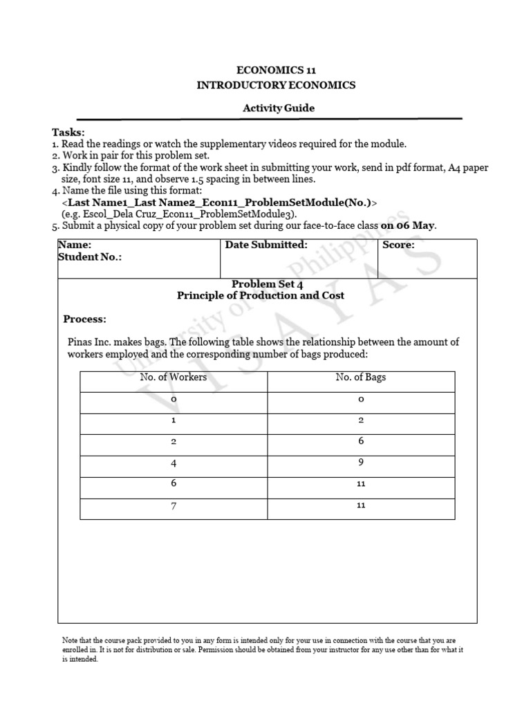 Problem Set 4 - Principles of Production and Costs | PDF