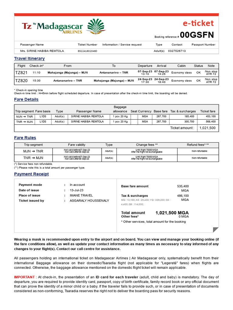 E-Ticket 00GSFN-REMTOLA TNR | PDF