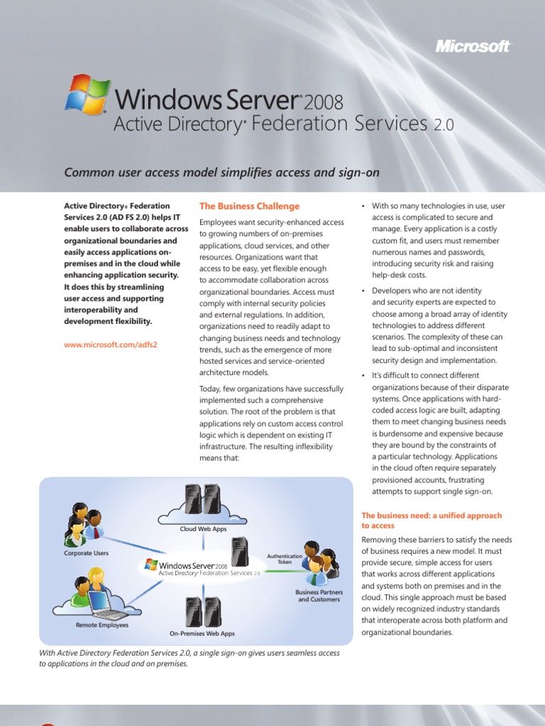 AD FS Datasheet - 042110 FINAL | PDF | Active Directory | Cloud Computing