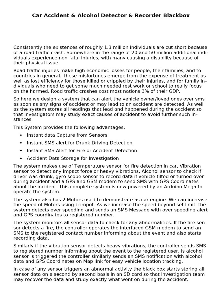 Car Accident and Alchol Detecter | PDF | Traffic Collision | Technology ...