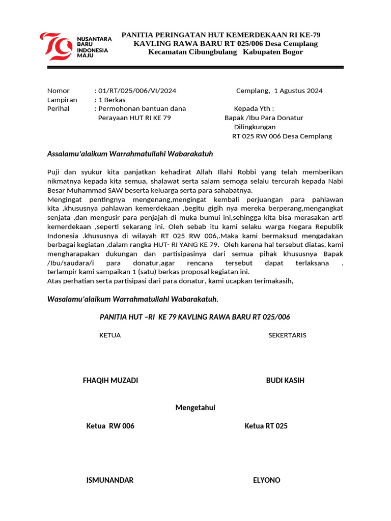 Panitia Peringatan Hut Kemerdekaan Ri Ke 79 Pdf