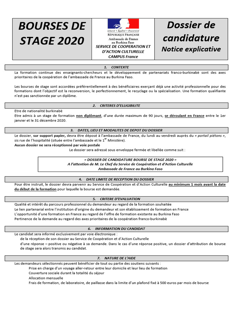 Bourses de Stages 2020 - Notice | PDF