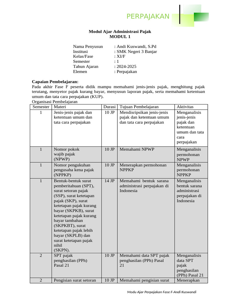 Modul AJar Perpajakan | PDF