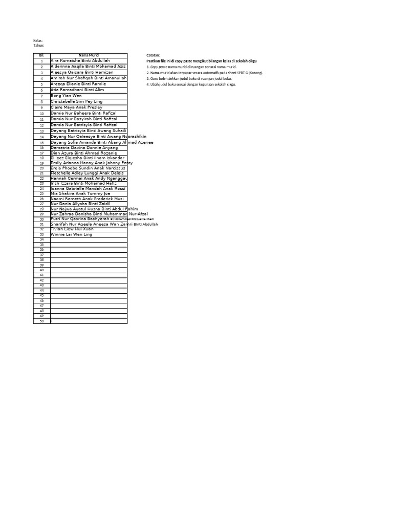 t6 17 Judul Borang SPBT G Pin.1 - 2023 Murid | PDF