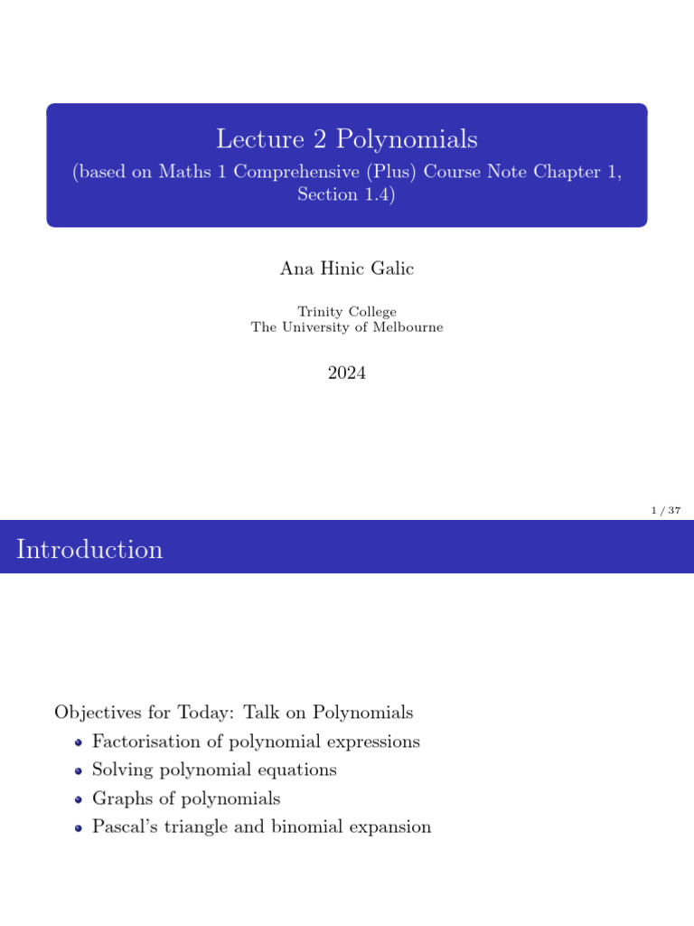 JN24 M1AC Lecture 2 Polynomials (Handout) - 1 | PDF | Factorization ...