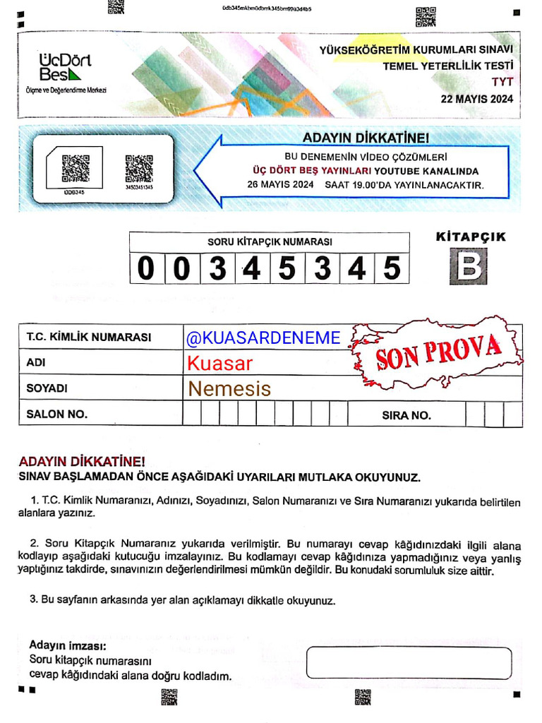 345 Son Prova TYT Denemesi | PDF