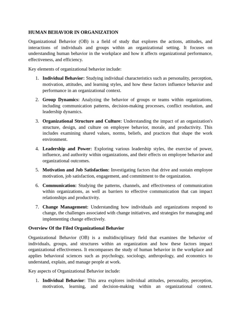 Human Behavior in Organization | PDF
