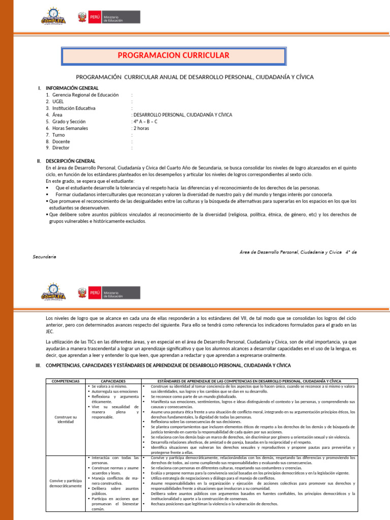 4to Programacion Anual D.P.C.C. | PDF | Enseñando | Ideologías políticas