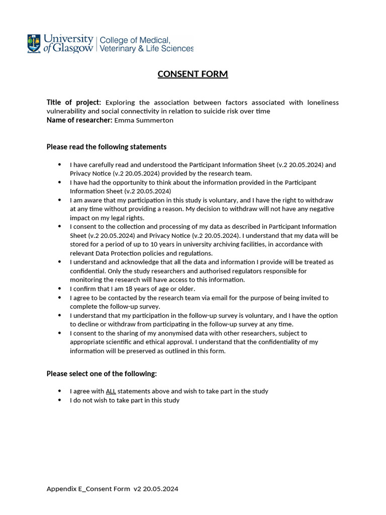 Appendix E Consent Form v2 20.05.2024 | PDF