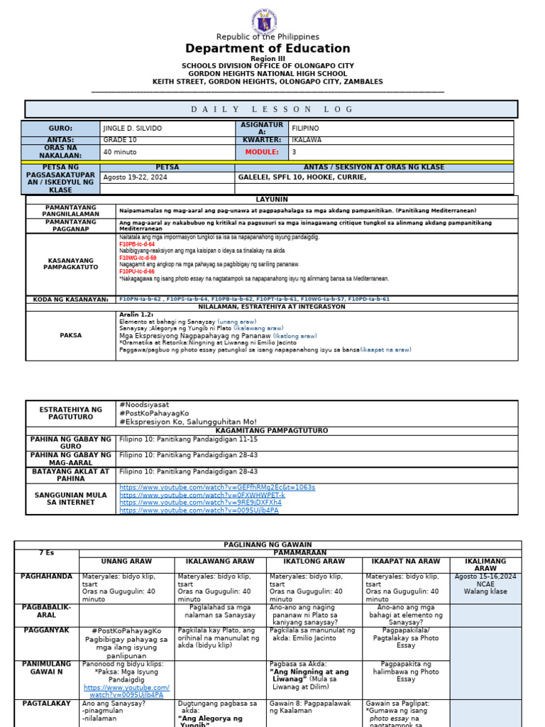 G10 - DLL Week 2 IN FILIPINO Aug.12 142024 | PDF