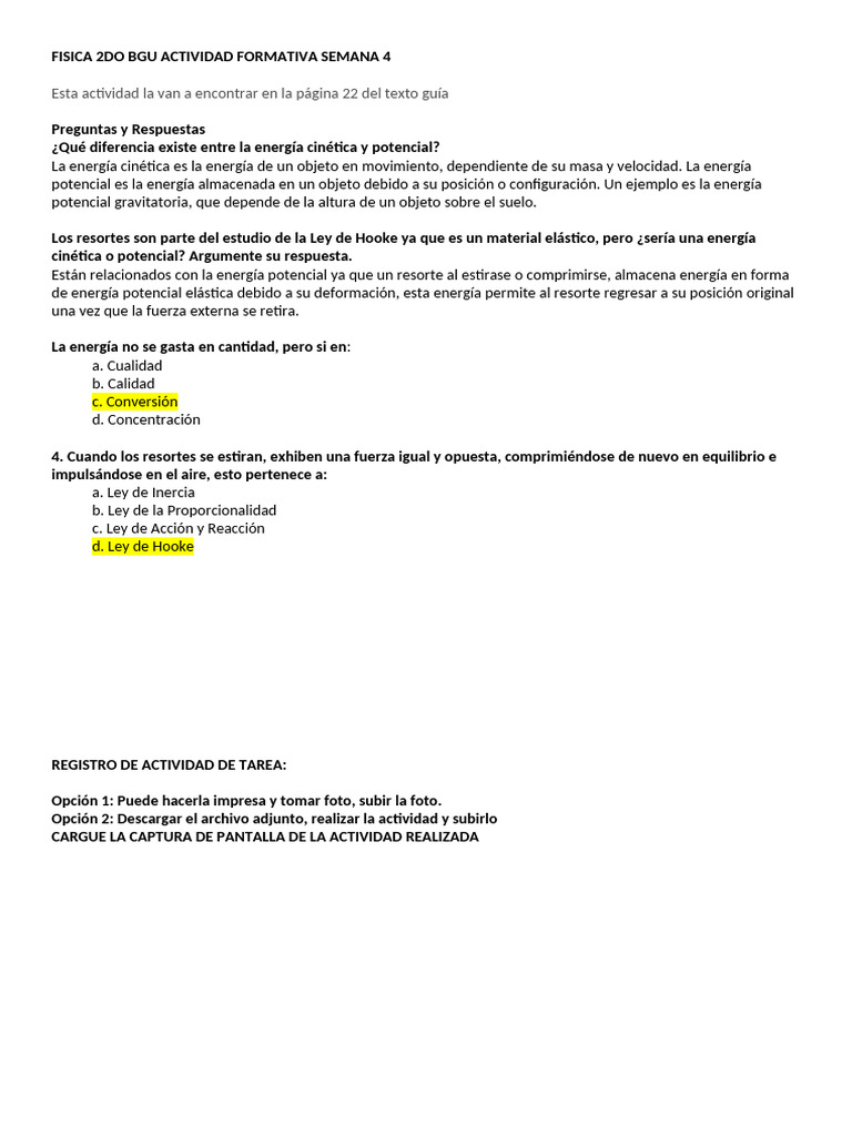 Fisica 2do Bgu Actividad Formativa Semana 4 | PDF