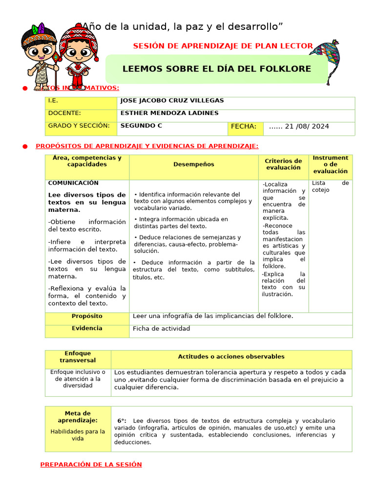 Sesion Dia Del Folklore | PDF