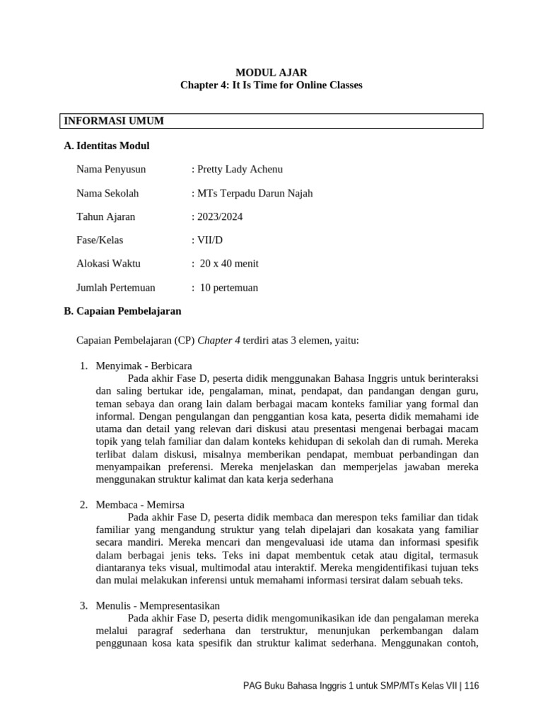 7.4 Modul Ajar Chapter 4 (FIX) | PDF
