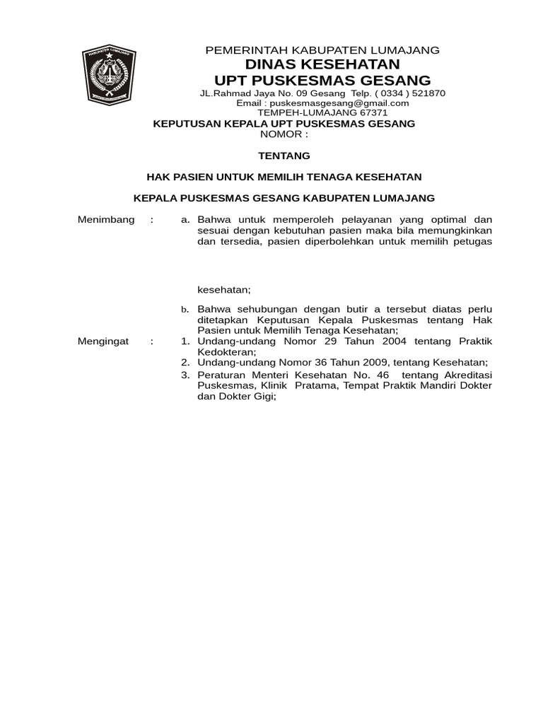 7.4.2SK Hak Untuk Memilih Tenaga Kesehatan | PDF